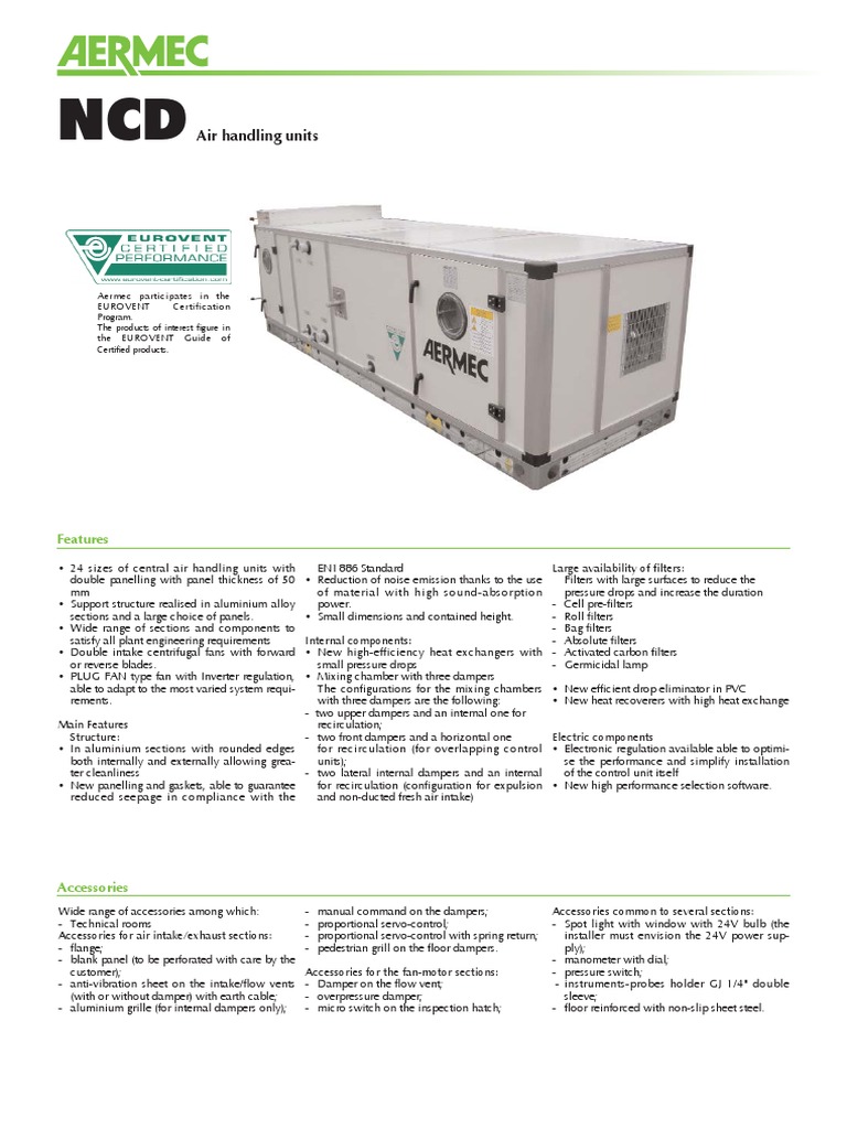 Aermec NCD Data Sheet Eng | PDF | Mechanical Engineering | Manufactured Goods