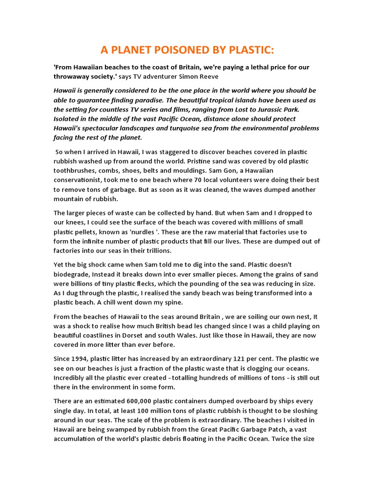 A Planet Poisoned by Plastic | Download Free PDF | Sea | Economy And ...