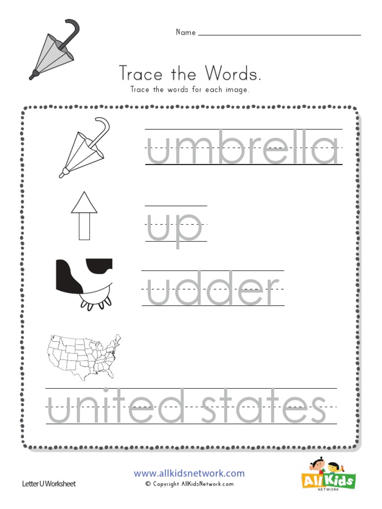 Trace Letter U Words | PDF