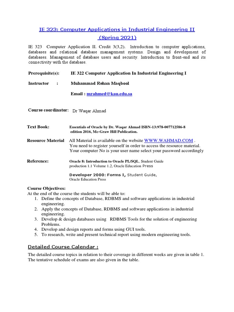 IE 323: Computer Applications in Industrial Engineering II (Spring 2021 ...