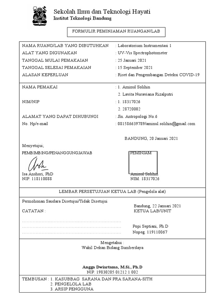 FORM PINJAM LAB Atau RUANGAN | PDF