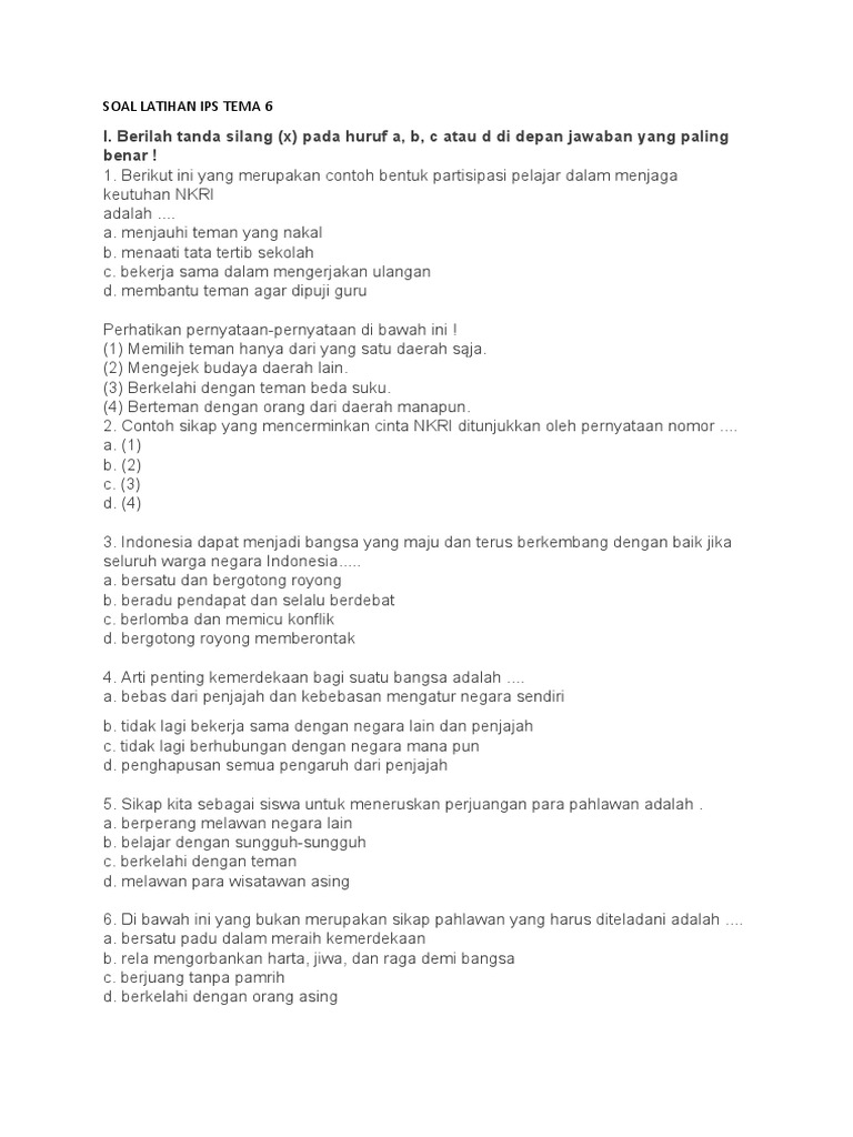 Soal Latihan Ips Tema 6 | PDF