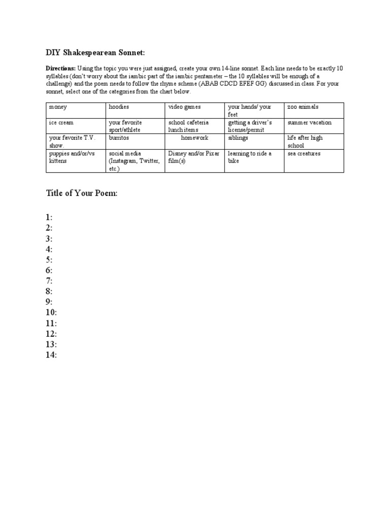 DIY Shakespearean Sonnet | PDF