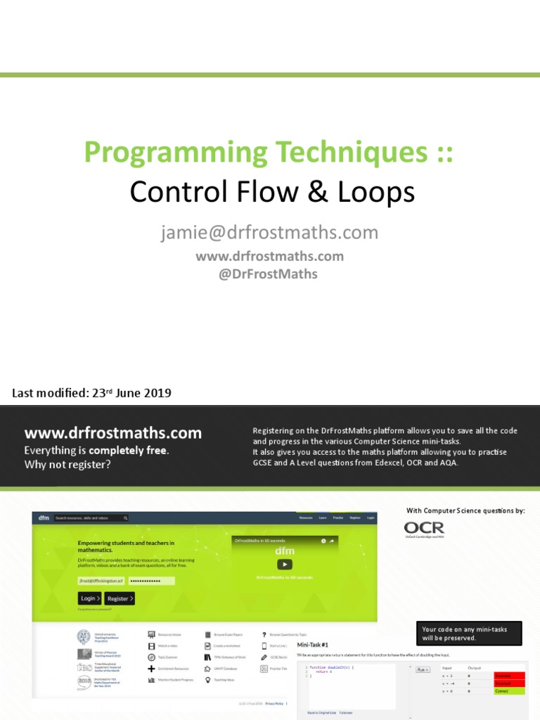 Programming Techniques::: Control Flow & Loops | PDF | Control Flow | Subroutine