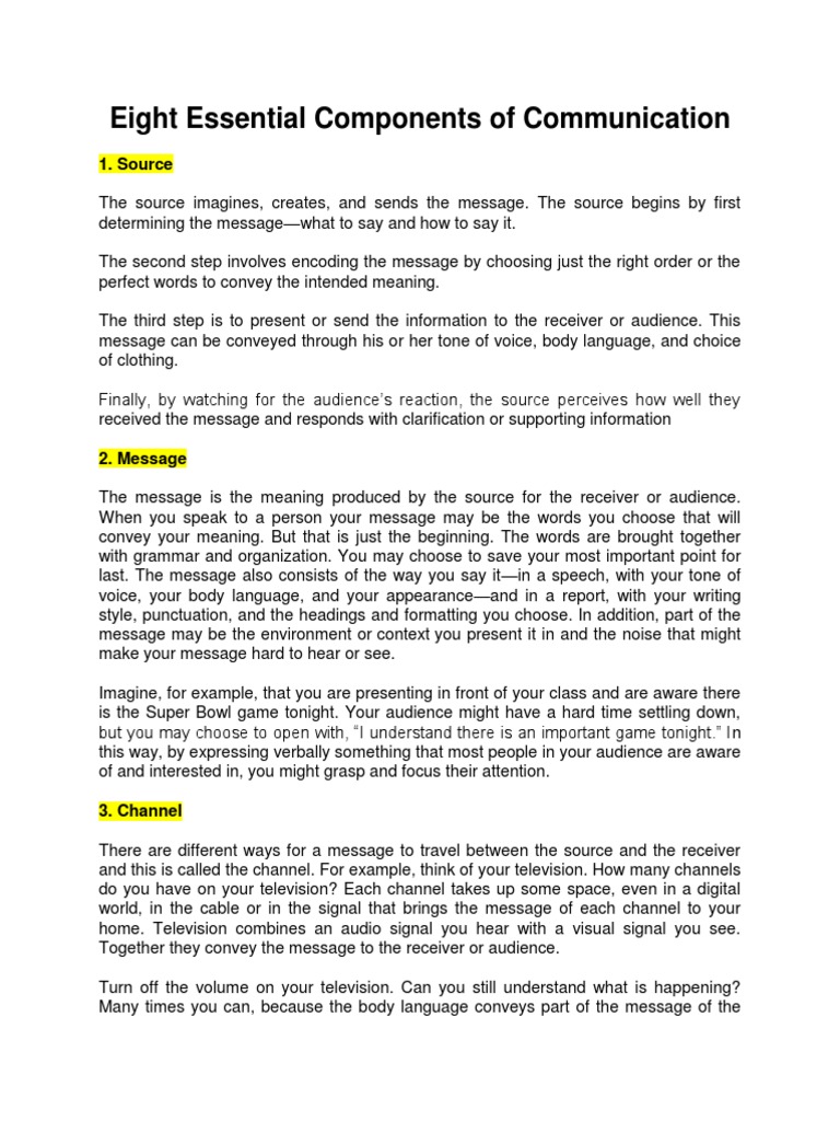 Eight Essential Components of Communication | PDF | Nonverbal ...