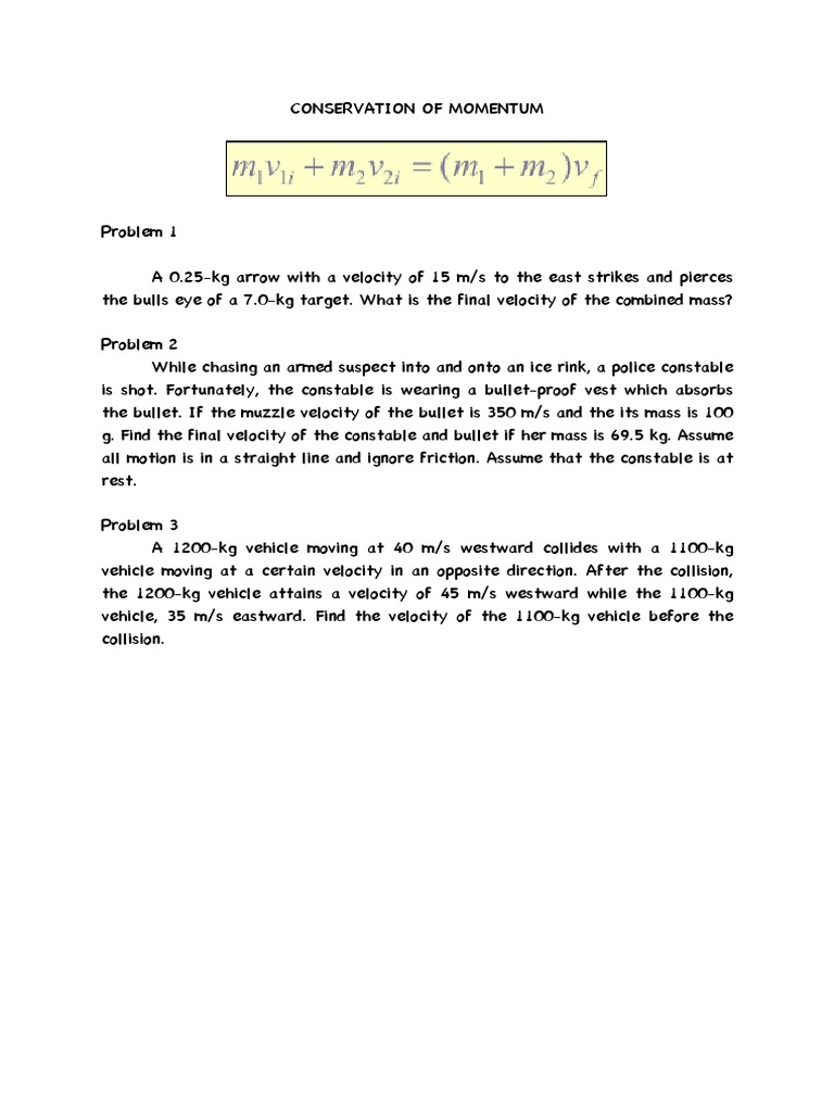 Momentum Conservation Problems | PDF