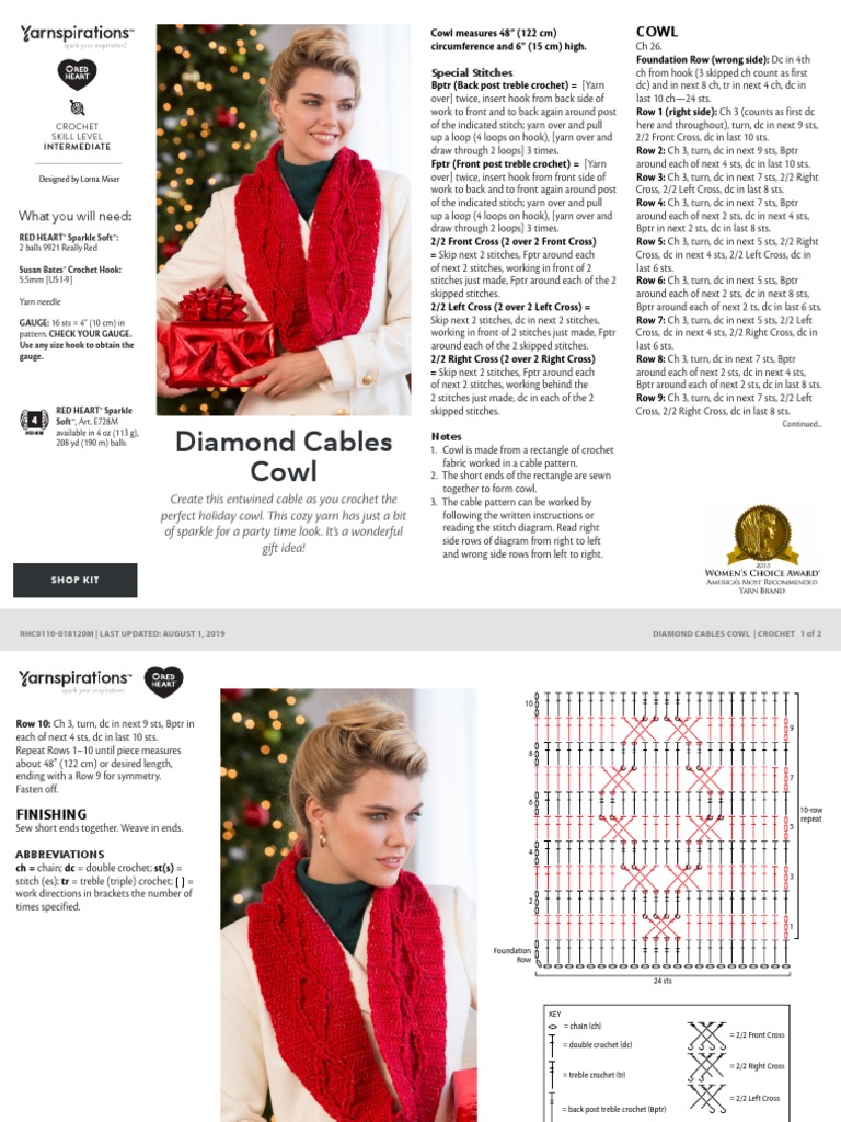 Diamond Cables Cowl: What You Will Need | PDF | Crochet | Gauge (Knitting)