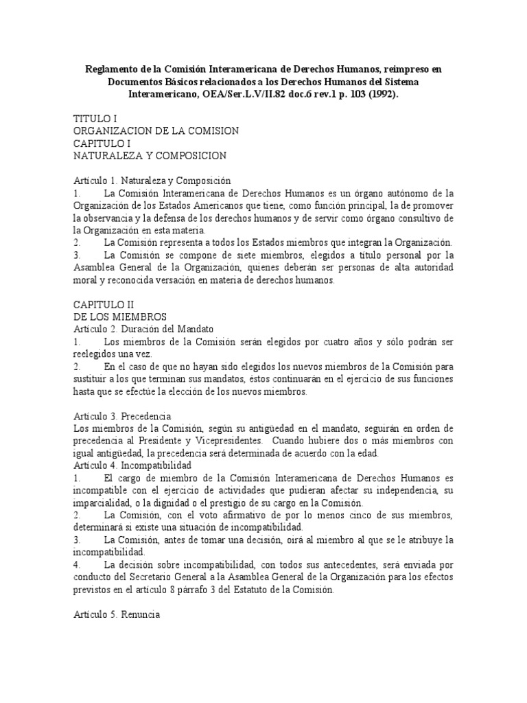 Reglamento de La Comisión Interamericana de Derechos Humanos | PDF | Comisión Europea | Convenio ...