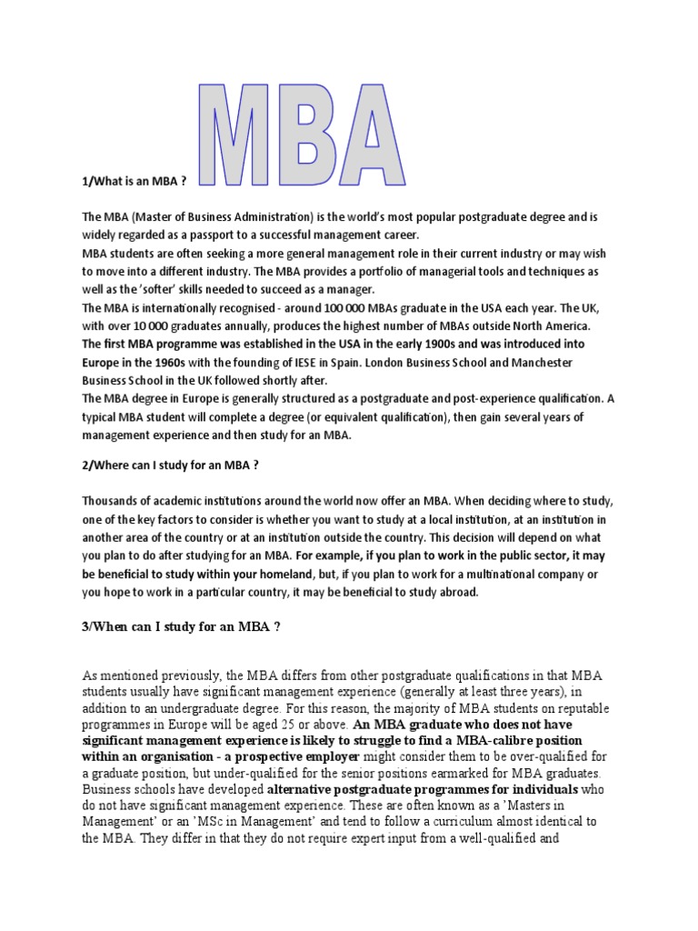 Comprehensive Guide to MBA Programs | PDF | Master Of Business ...