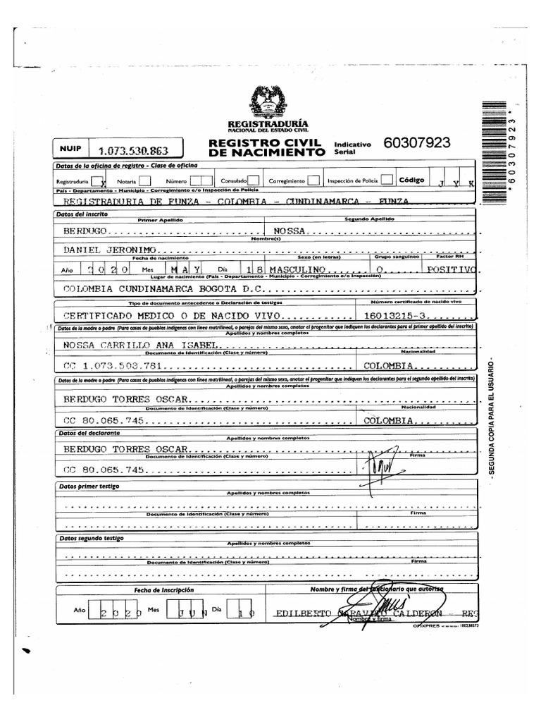 Registro Daniel Berdugo | PDF