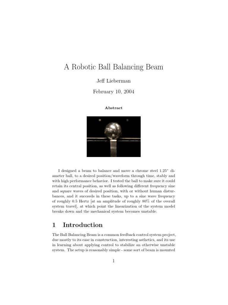 A Robotic Ball Balancing Beam: Jeff Lieberman February 10, 2004 | PDF ...