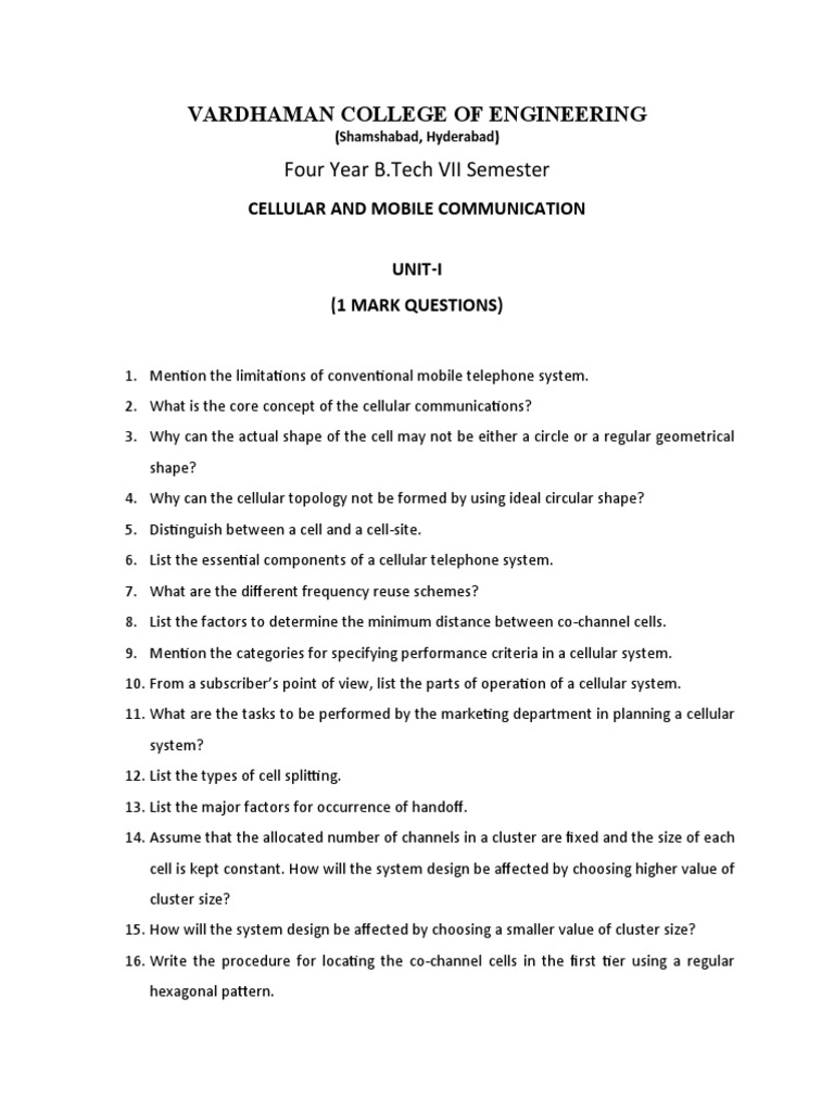 CMC Mid-I Question Bank | PDF | Cellular Network | Antenna (Radio)