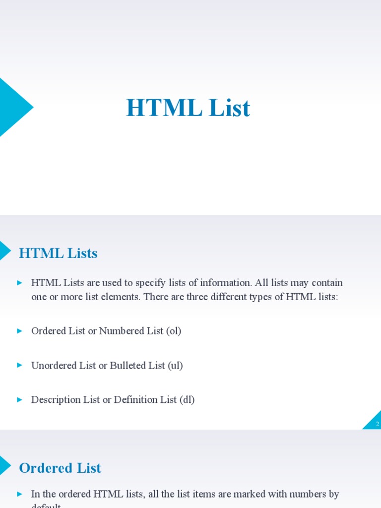 Lec 17 (HTML List) | PDF | Html Element | Html