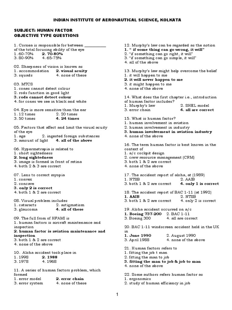 Human Factor Question Bank | PDF | Eye | Attention