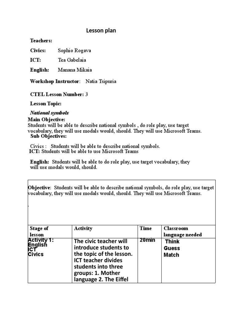 Lesson Plan. National Symbols | PDF | Educational Technology ...