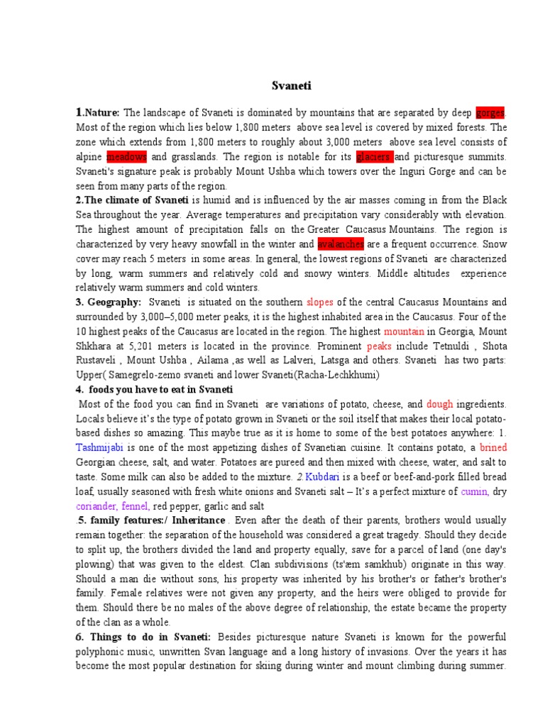 Svaneti Features. (For Teachers) | PDF | Foods | Earth Sciences