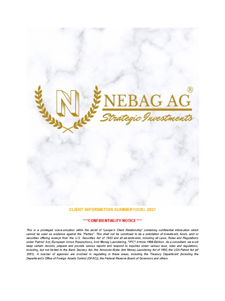 Nebag AG - CIS - Signed | PDF | Patriot Act | Money Laundering