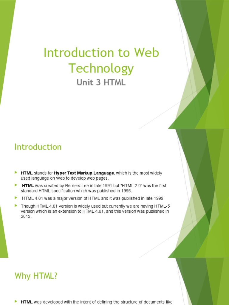 Introduction To Web Technology: Unit 3 HTML | PDF | Html Element | Html