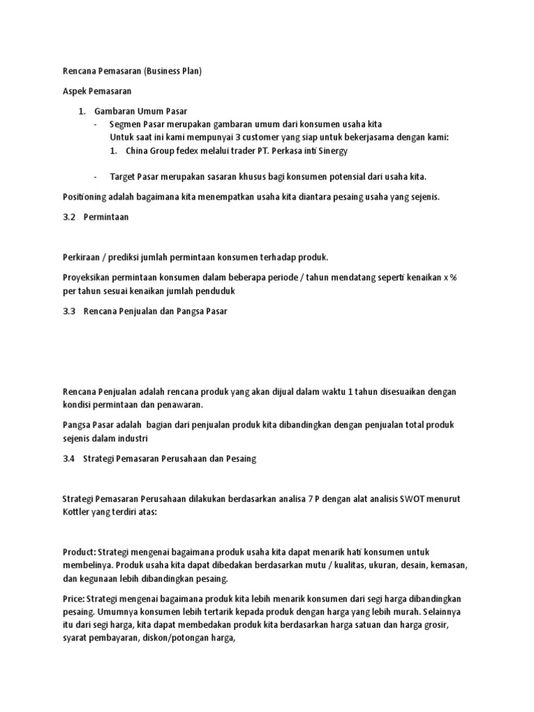 Rencana Pemasaran | PDF