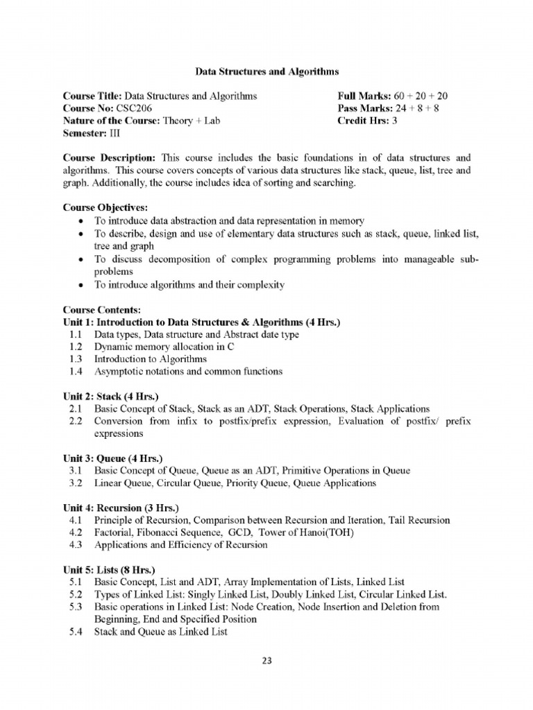 Data Structures and Algorithm BSC - CSIT Syllabus IT College Nepal | PDF