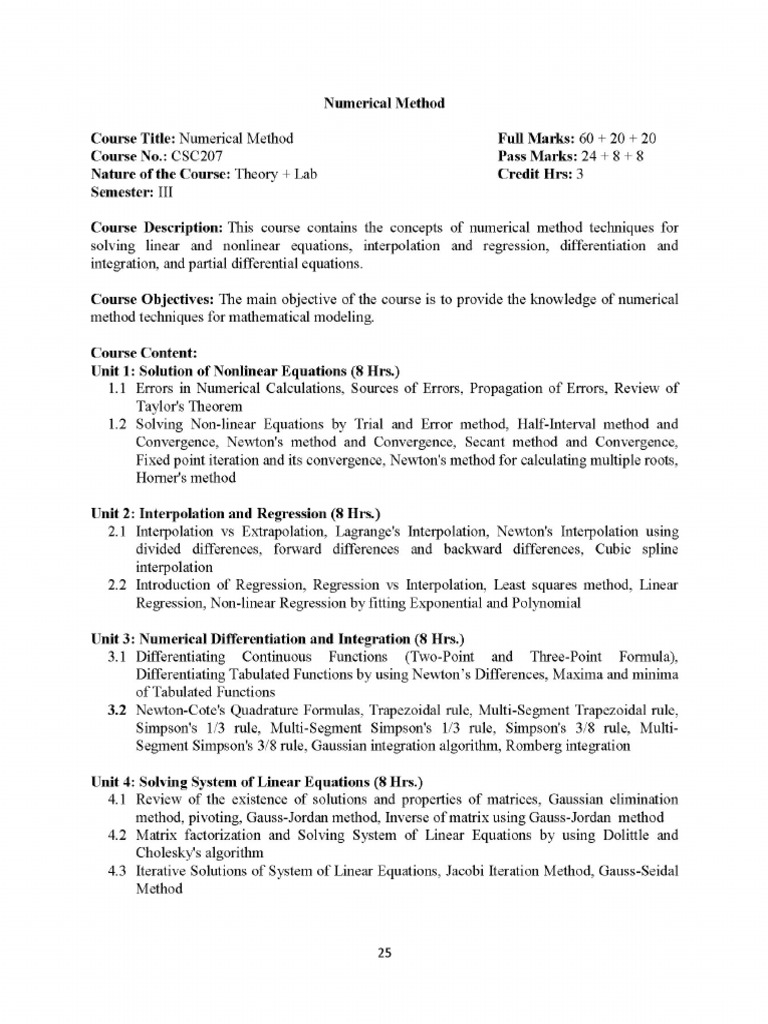 Numerical Method BSC - Csit Syllabus IT College Nepal | PDF