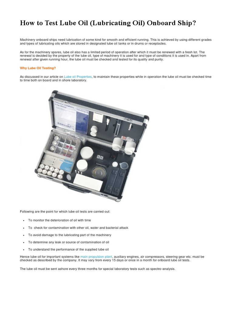 How To Test Lube Oil (Lubricating Oil) Onboard Ship? | Download Free ...