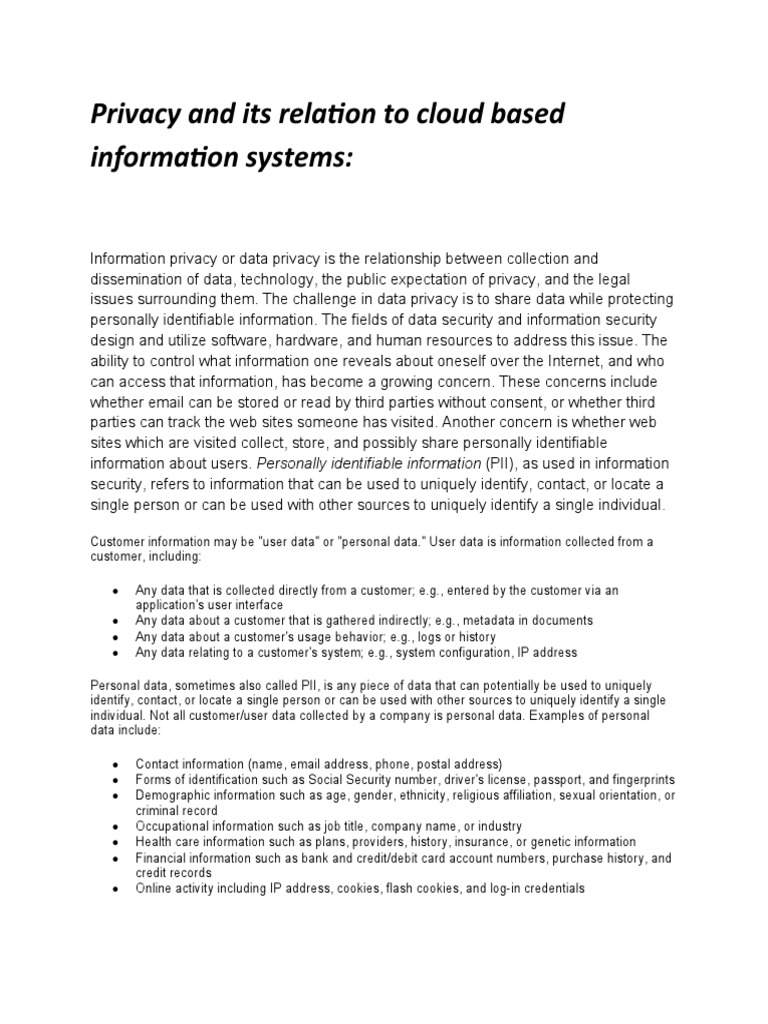 Privacy and Its Relation To Cloud Based Information Systems | PDF