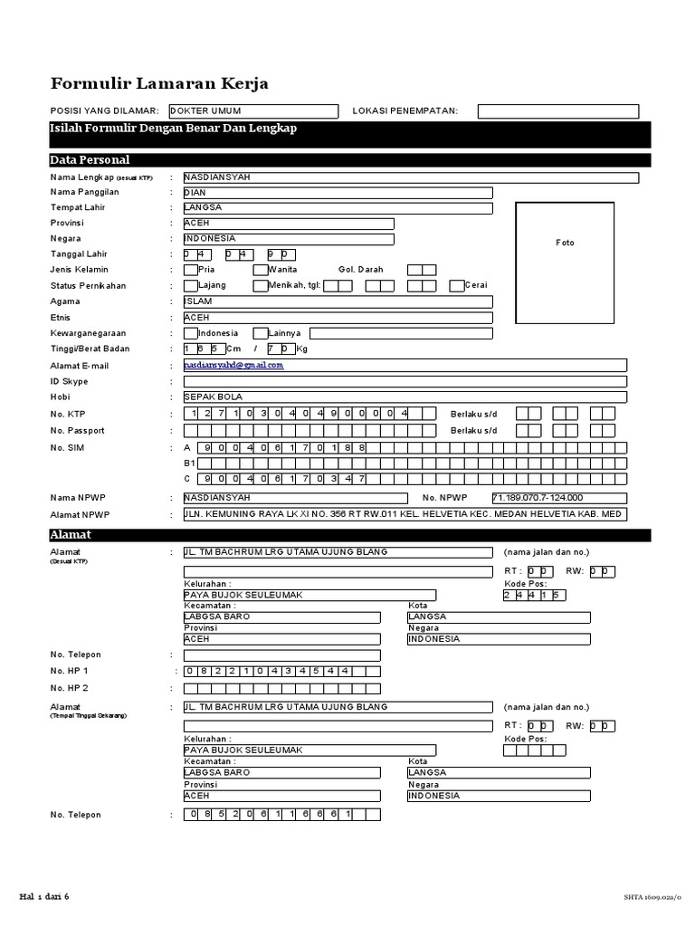 Formulir Lamaran Kerja | PDF