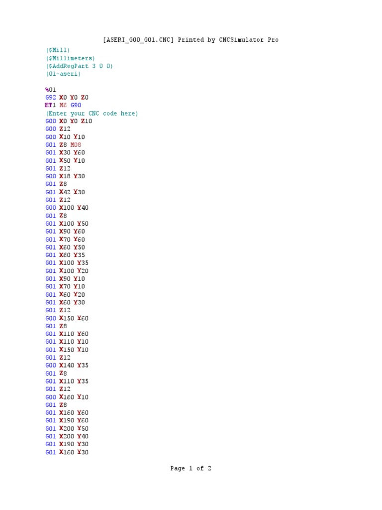 Aseri G00 G01 Codes | PDF