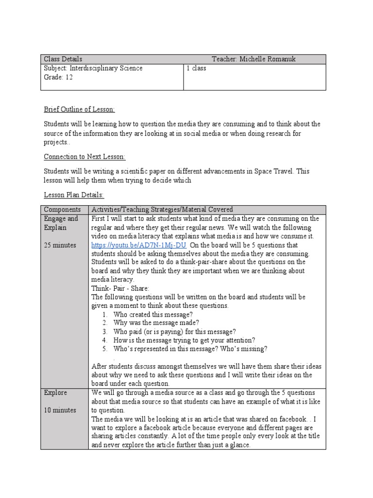 Media Literacy Lesson Plan for Grade 12 | PDF | Lesson Plan | Advertising