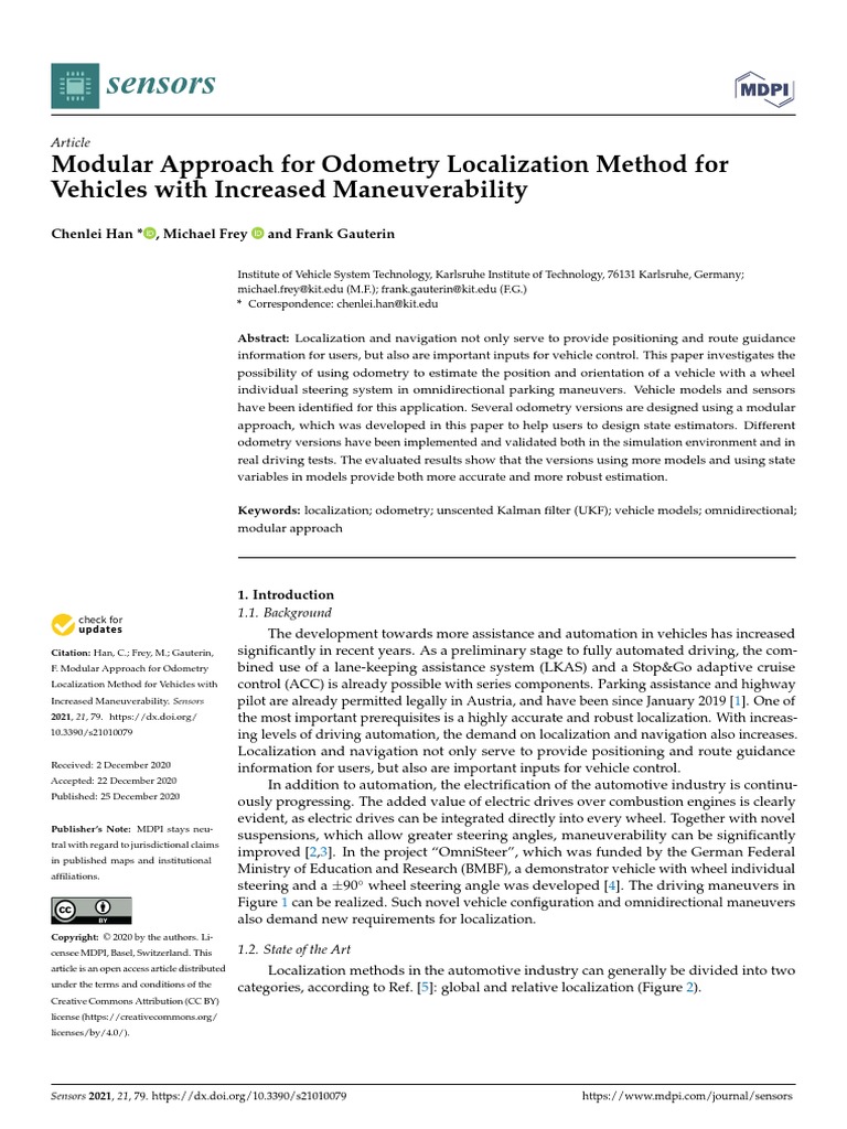 Sensors: Modular Approach For Odometry Localization Method For Vehicles ...