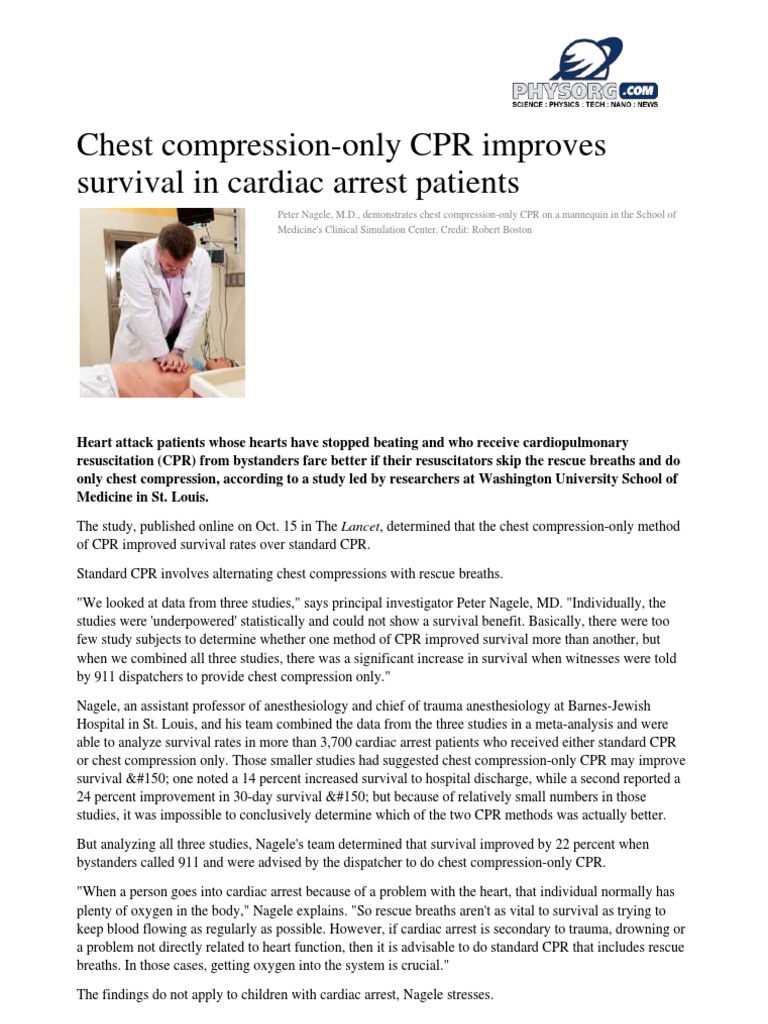 2010 10 Chest Compression Only CPR Survival Cardiac | PDF ...