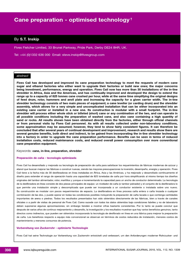 Cane Preparation 1 | PDF | Sugarcane | Cogeneration
