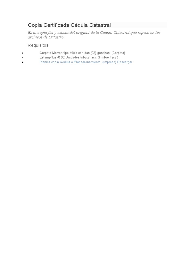 Copia Certificada Cédula Catastral | PDF