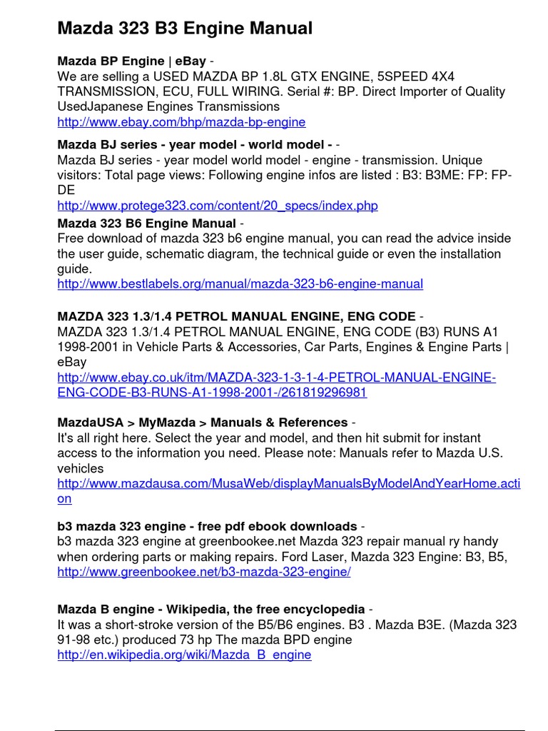 Mazda 323 b3 Engine Manual Download of Mazda 323 b6 Engine Manual ...
