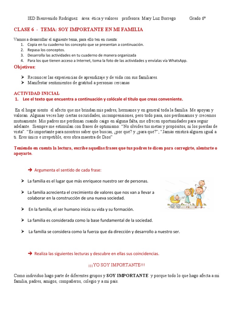 Soy Importante en Mi Familia | PDF | Salud y bienestar