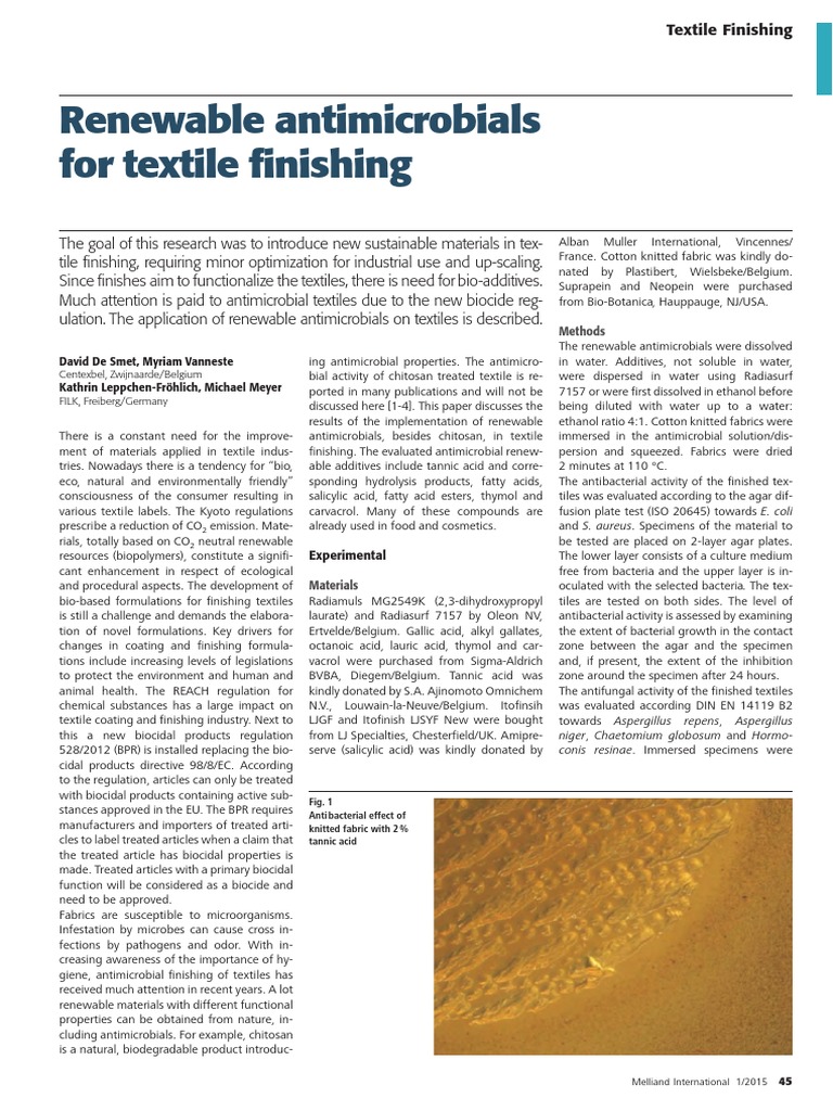 Renewable Antimicrobials For Textile Finishing | PDF | Antimicrobial ...