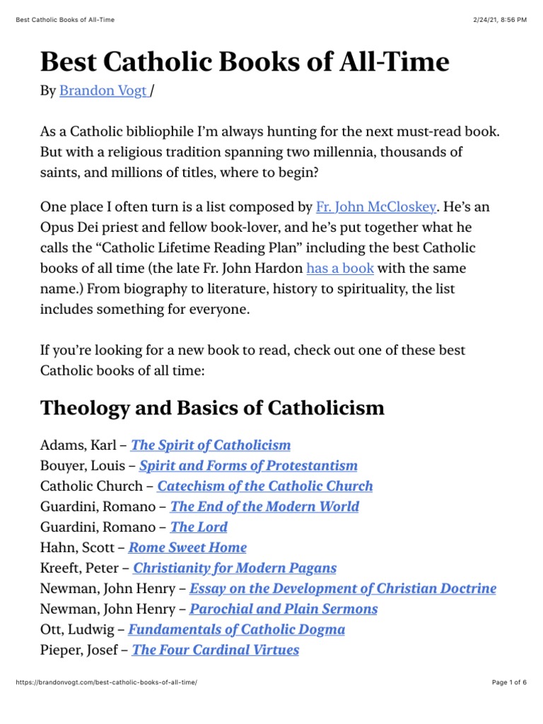 Best Catholic Books of All-Time | PDF | Catholic Church | Religious ...