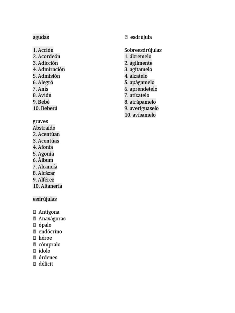 10 Palabras Esdrujulas | PDF