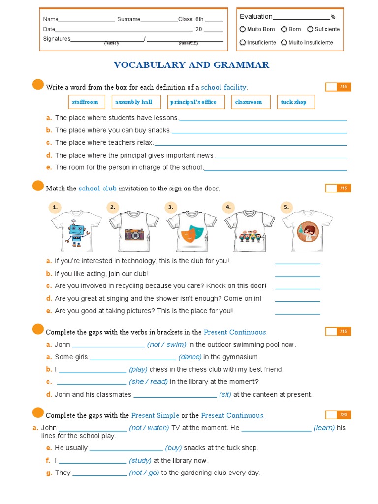 Vocabulary and Grammar: School Facility | PDF | Cognitive Science | Grammar