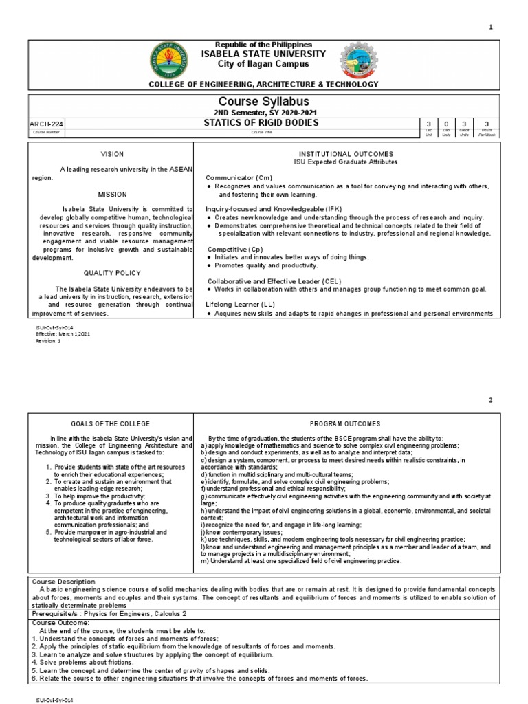 Course Syllabus: Isabela State University City of Ilagan Campus | PDF ...