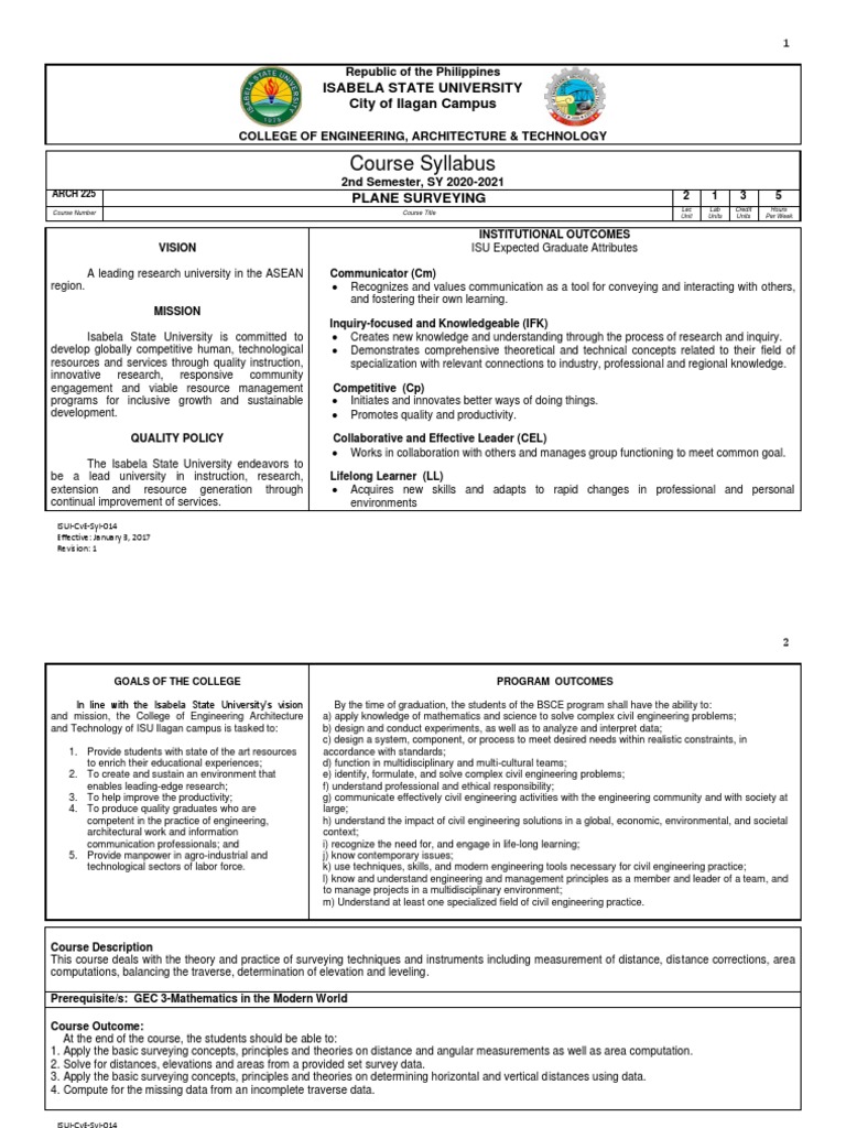 Plane Surveying Course Syllabus | PDF | Surveying | Engineering