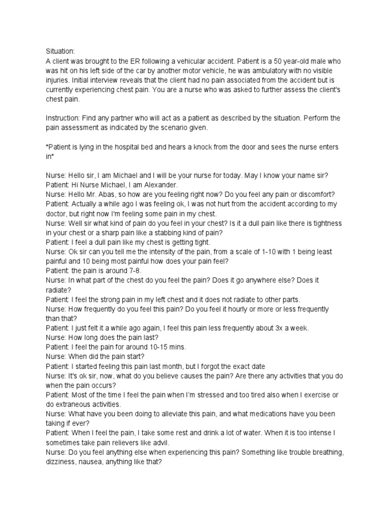 NCM 116 Rle Special Activity Script | PDF | Thorax | Pain