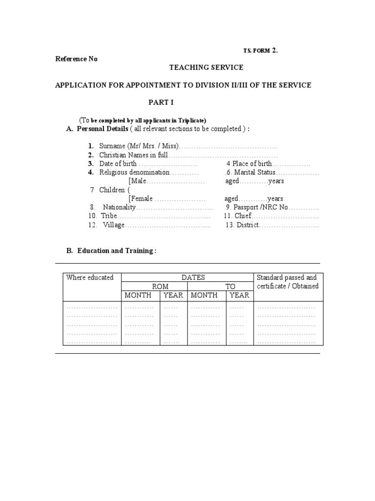 Be Completed by All Applicants in Triplicate) : Ts. Form | PDF | Career ...