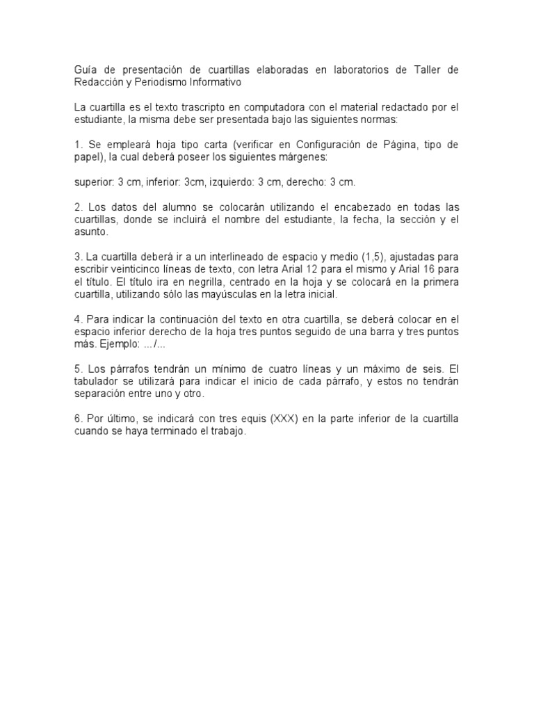Normas para Presentar Cuartillas | PDF
