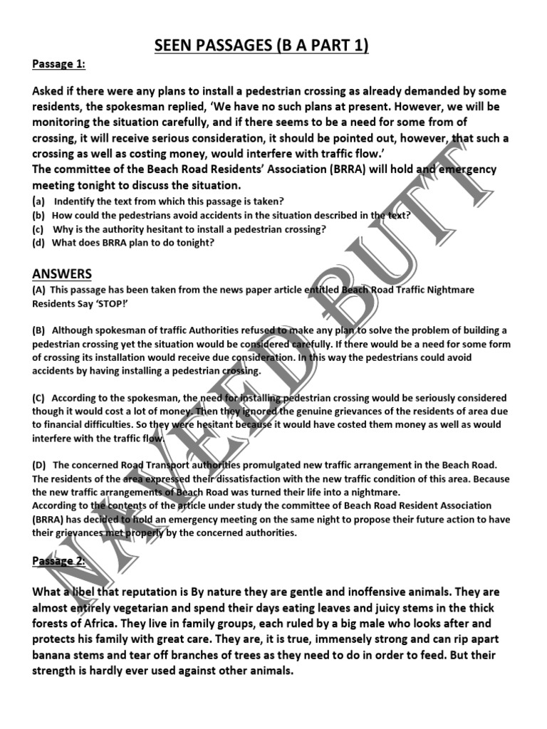 Seen Passages (B A Part 1) : Answers | PDF | Gorilla | Traffic