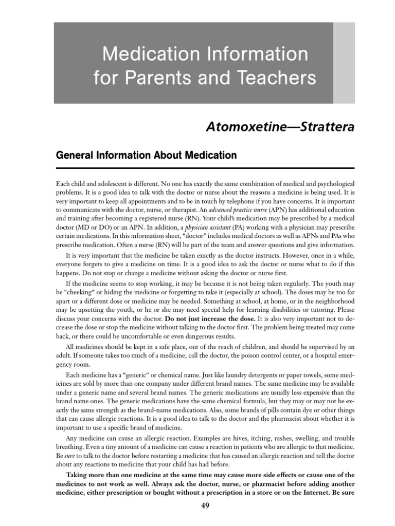 Medication Information For Parents and Teachers: Atomoxetine-Strattera ...