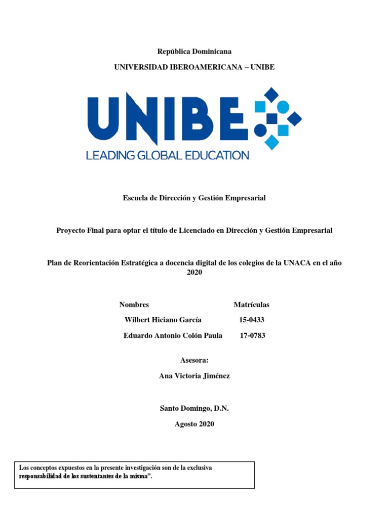 Plan de Reorientación Estratégica - UNACA 2020 Versión Final 1 | PDF ...
