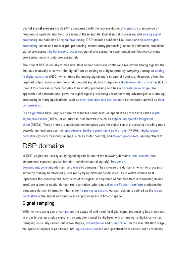 DSP Domains: Digital Signal Processing (DSP) Is Concerned With The ...
