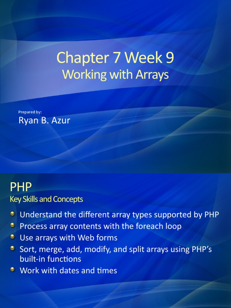 Chapter 7 Week 9: Working With Arrays | PDF | Array Data Structure | Php